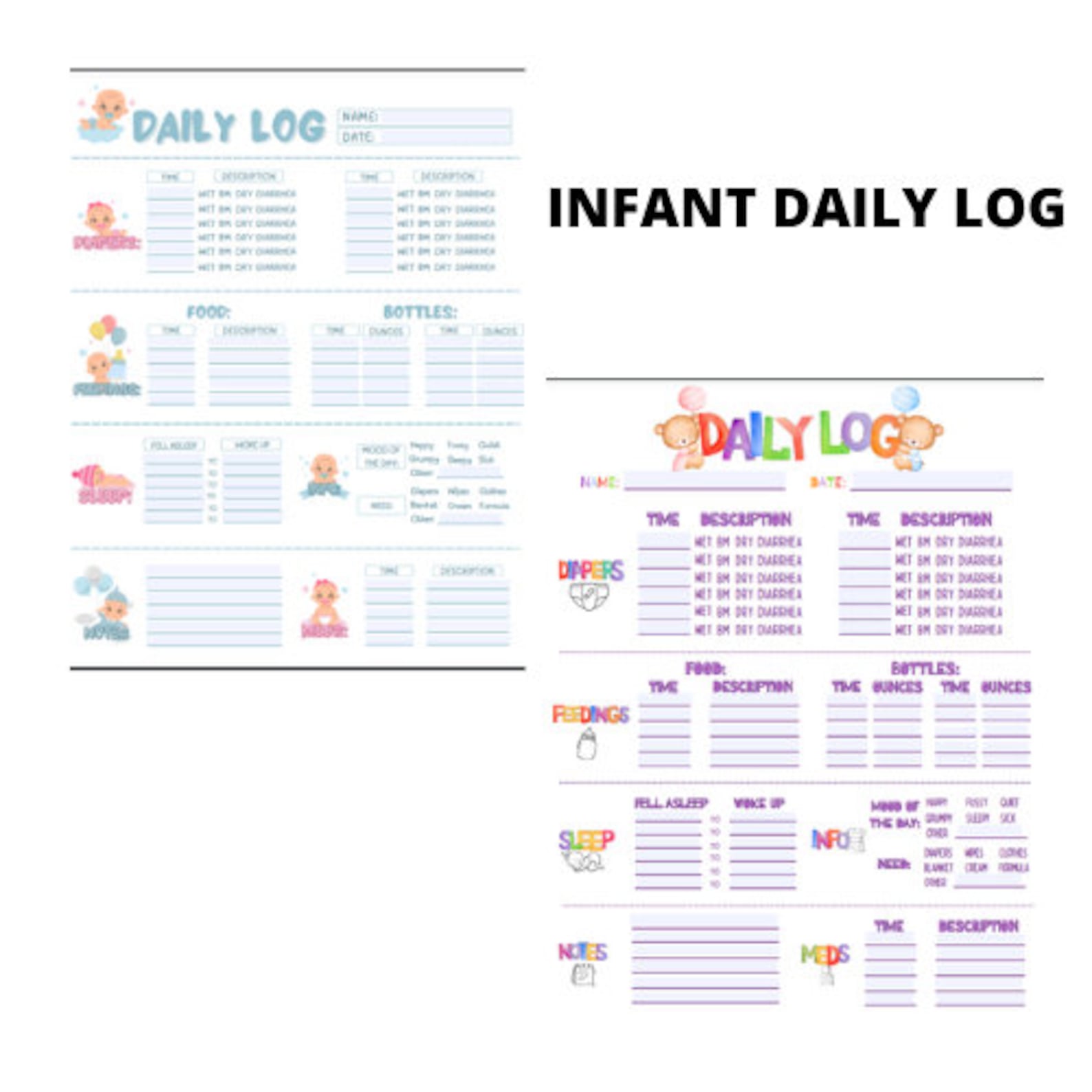 Infant Daily Log: Childcare Tracker, Babysitter Notes (PDF Fillable) - Etsy