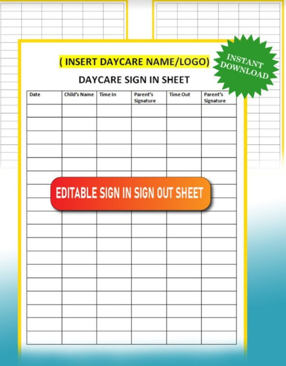 Daycare Sign-in/out Form: Editable Printable for Child Care (digital ...