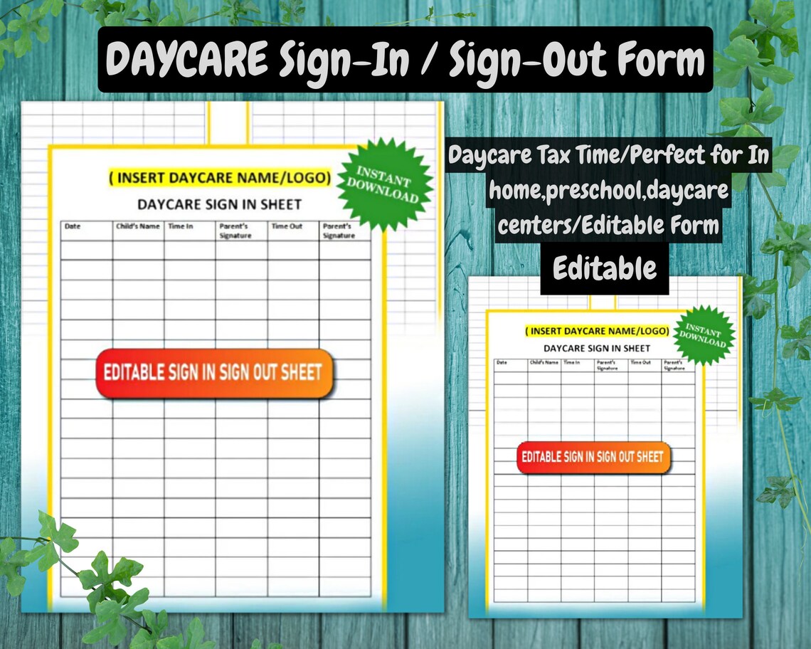 DAYCARE Sign-in / Sign-out Form / Printable/editable /perfect for Child ...