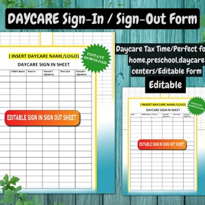 Daycare Sign-in/out Form: Editable Printable for Child Care (digital ...