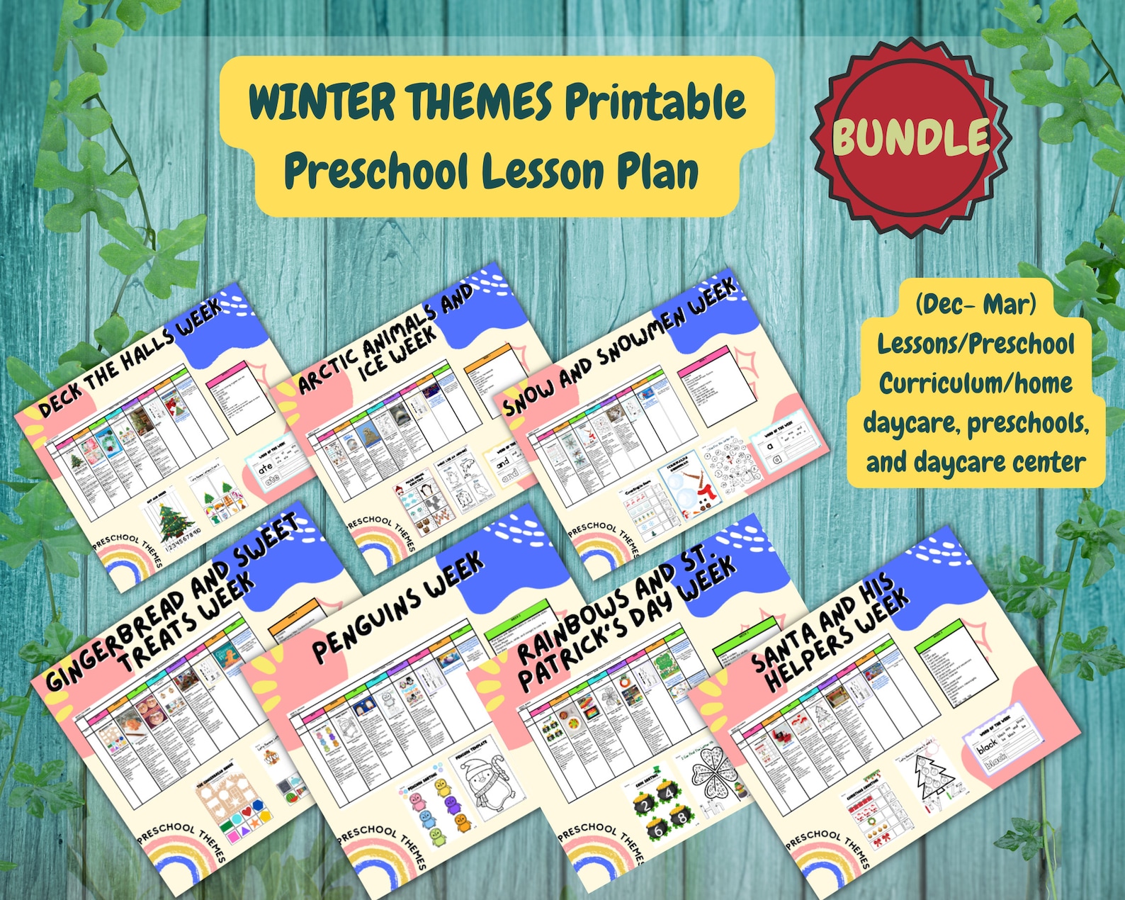 WINTER THEMES Printable Preschool Lesson Plan BUNDLE /(dec- Mar ...