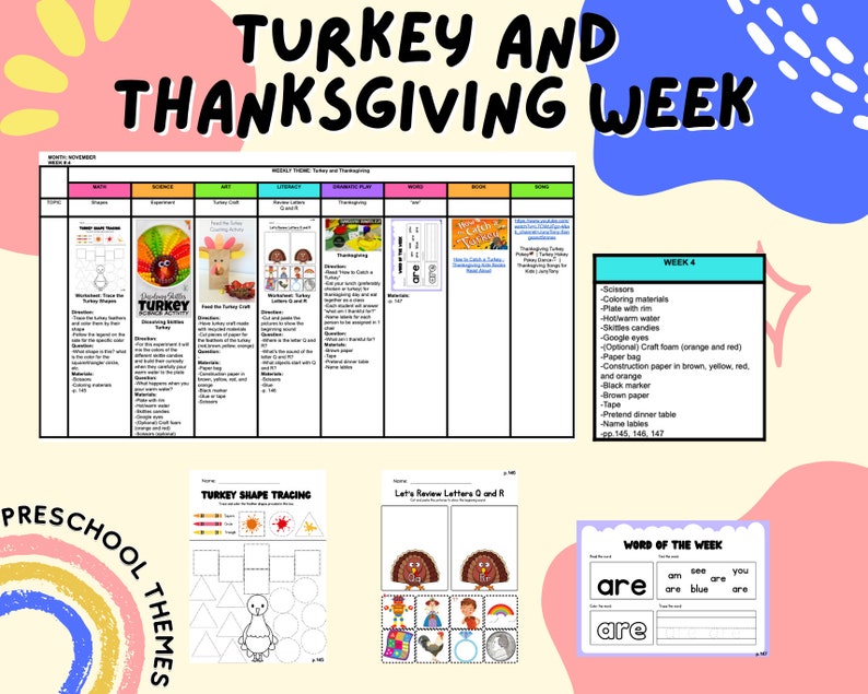 Turkey and Thanks Giving Week Themed Lesson Plan/ Turkey & Thanks ...