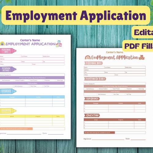 Daycare Employment Application / Editable & Fillable PDF / - Etsy