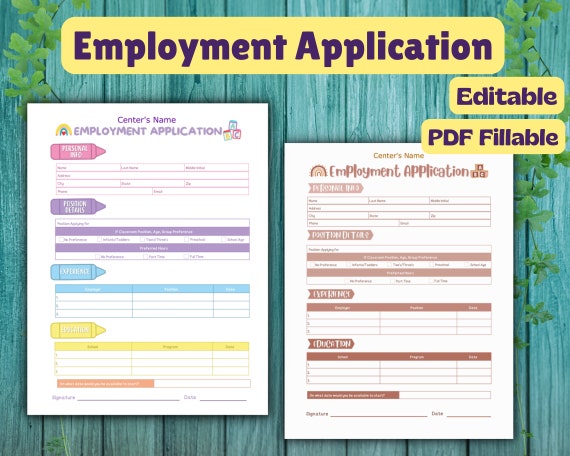 Daycare Employment Application / Editable & Fillable PDF / - Etsy