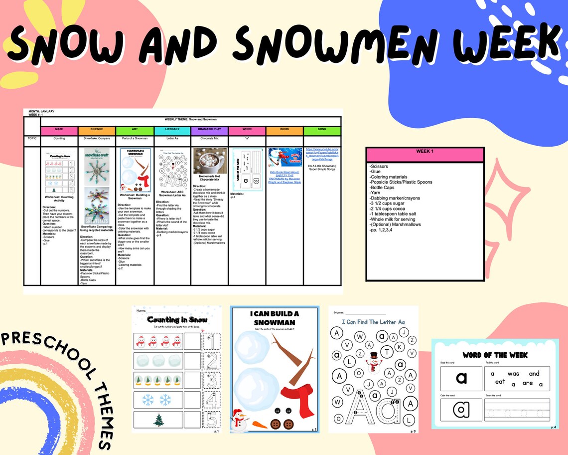 WINTER THEMES Printable Preschool Lesson Plan BUNDLE /dec - Etsy