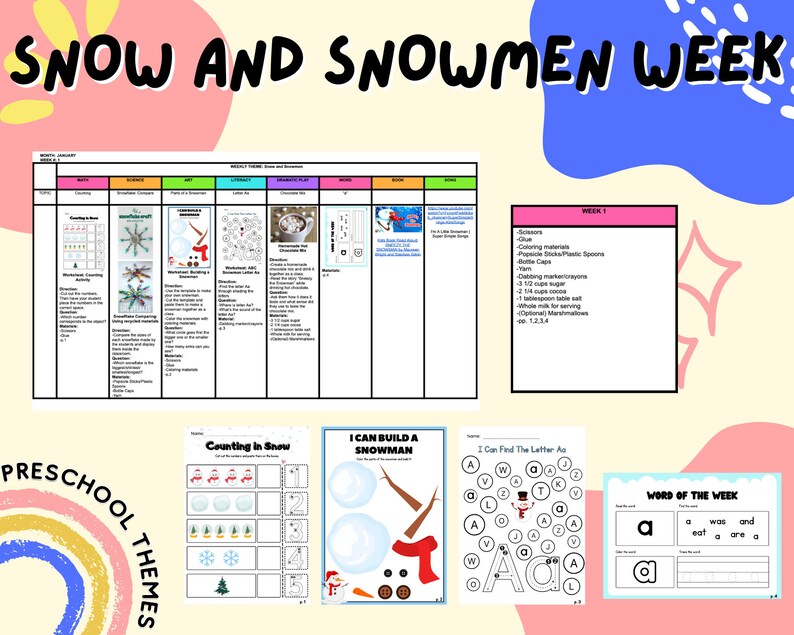 WINTER THEMES Printable Preschool Lesson Plan BUNDLE /dec - Etsy