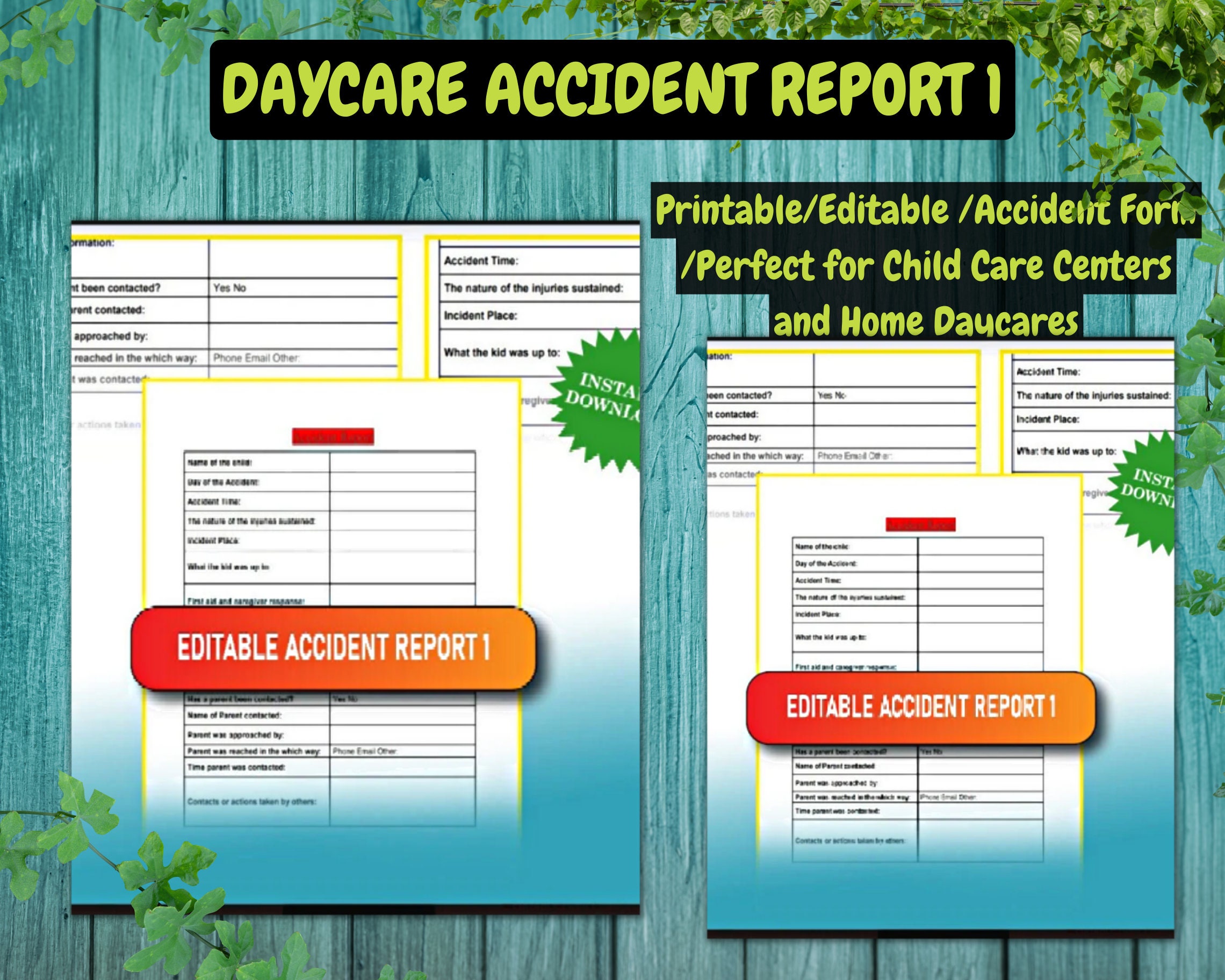 DAYCARE ACCIDENT REPORT 1 Printable/editable /accident Form /perfect ...