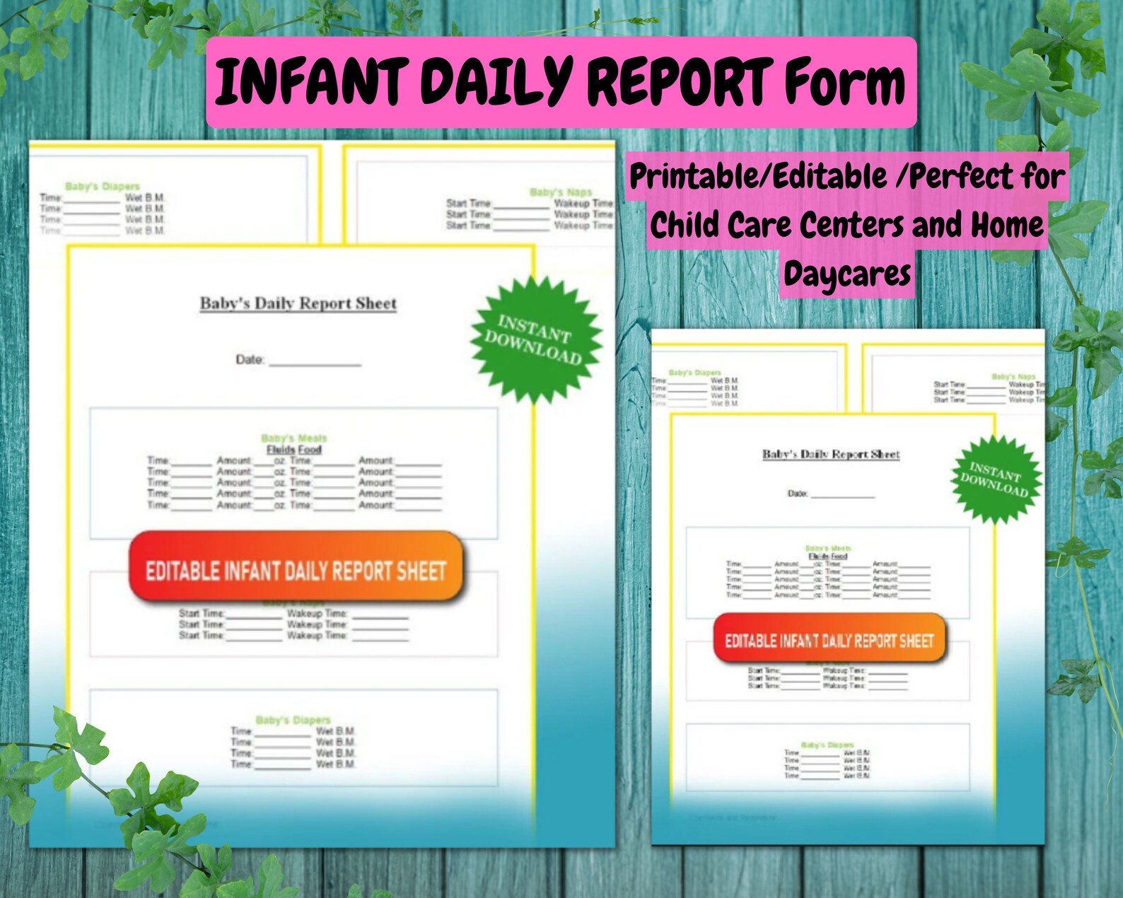 INFANT DAILY REPORT Form / Editable/ Perfect for Daycare Providers of ...