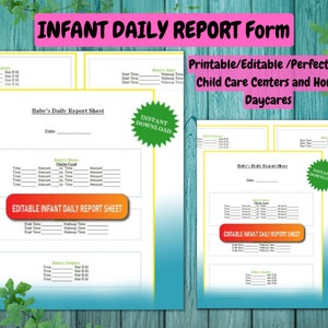 INFANT DAILY REPORT Form / Editable/ Perfect for Daycare Providers of ...