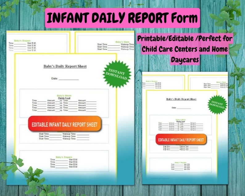 INFANT DAILY REPORT Form / Editable/ Perfect for Daycare Providers of ...