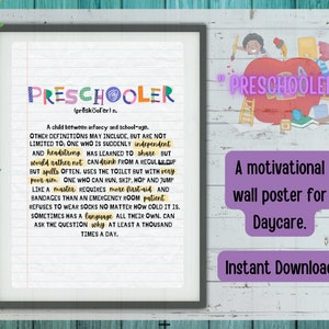 Preschooler Definition Poster for Daycare / A Motivational Wall Poster ...