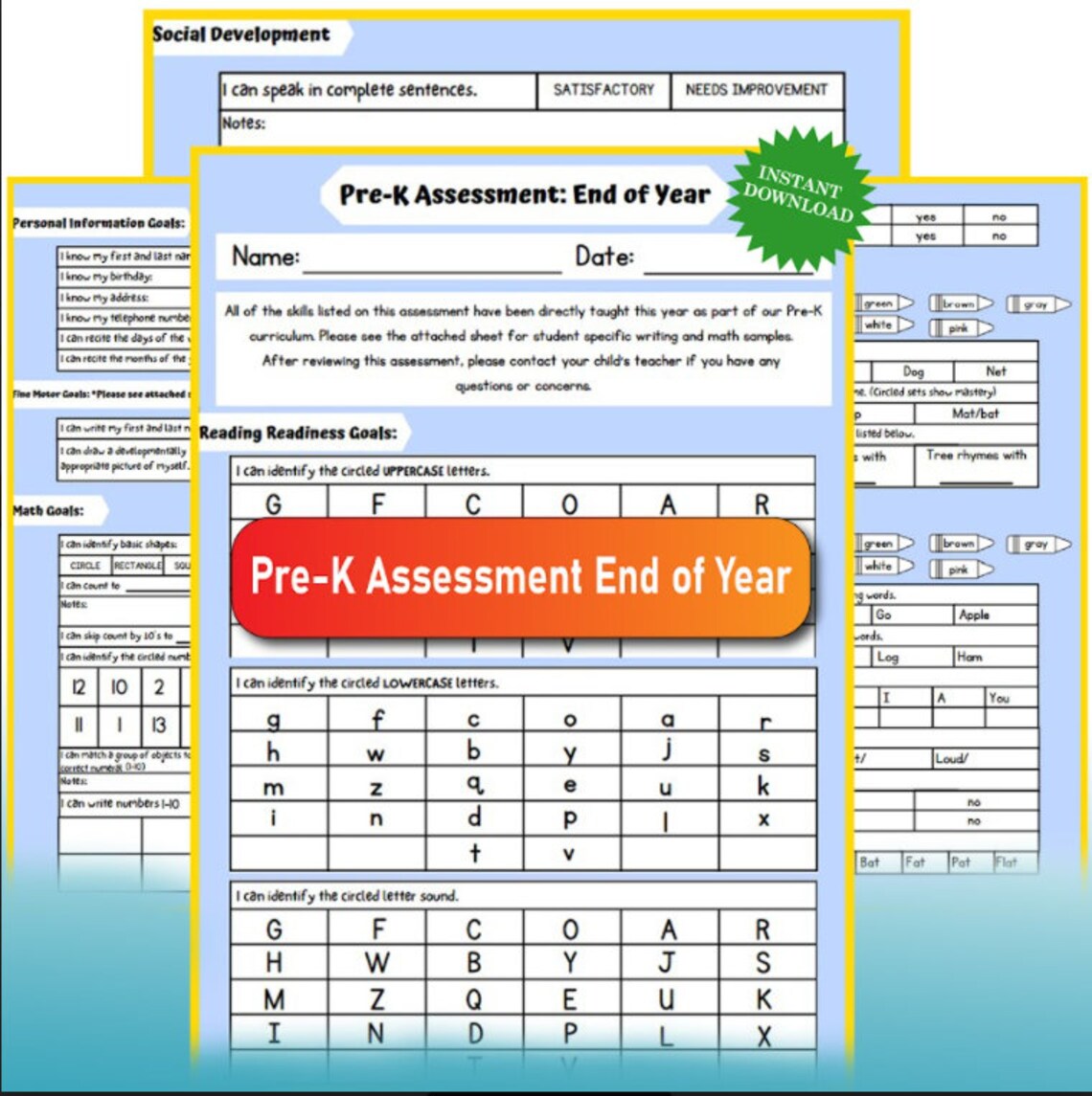 Pre-k END OF YEAR Assessment/printable/ /perfect for Child Care Centers ...