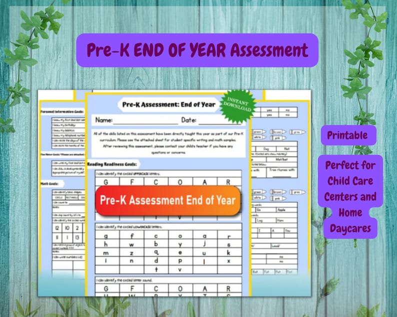 Pre-k END OF YEAR Assessment/printable/ /perfect for Child Care Centers ...