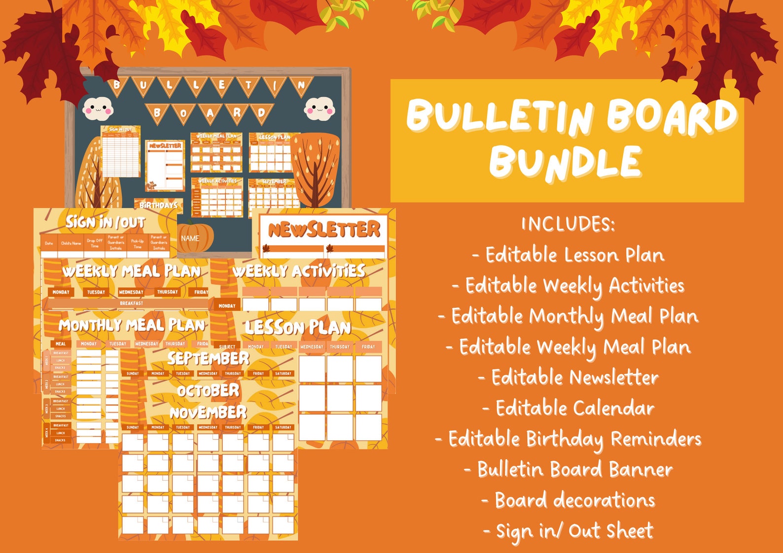 Fall Theme Bulletin Board Kit: Classroom Decor & Editable Templates ...