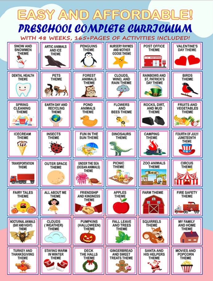Year-long Homeschool Preschool Curriculum: 48 Themed Weeks (physical ...
