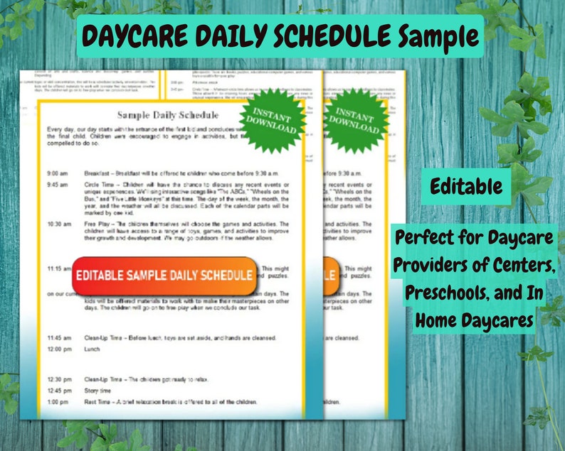 Editable Daycare Daily Schedule: Printable Toddler & Preschool (digital ...
