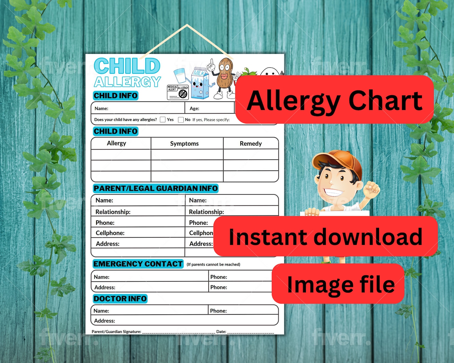 Child Allergy Form: Daycare Safety Chart (digital Download) - Etsy