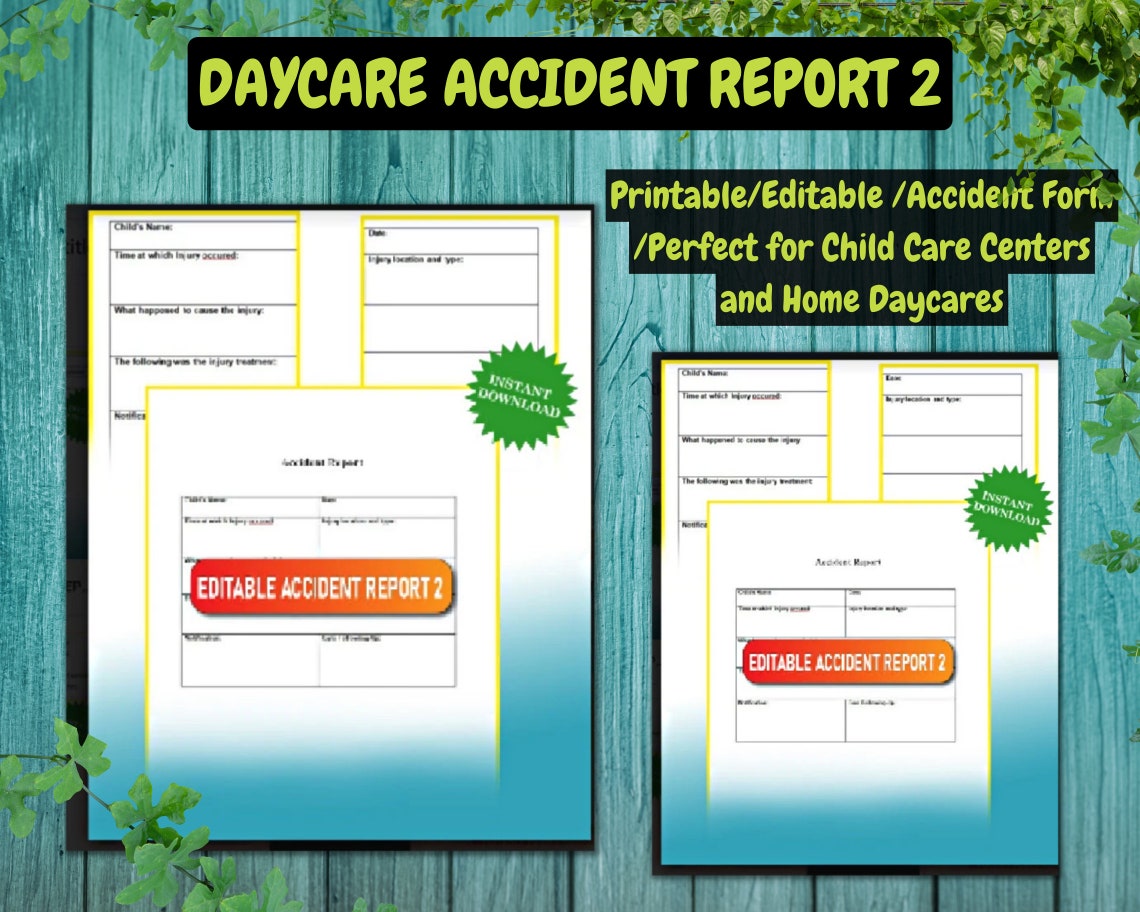 DAYCARE ACCIDENT REPORT 2 Printable/editable /accident Form /perfect ...