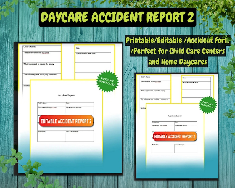 DAYCARE ACCIDENT REPORT 2 Printable/editable /accident Form /perfect ...