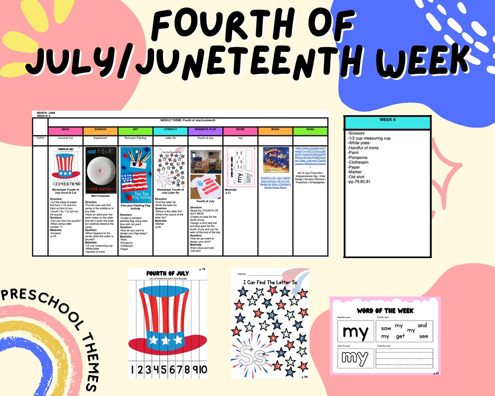 SUMMER TIME THEMES Printable Preschool Lesson Plan (june- Aug)/ Perfect ...