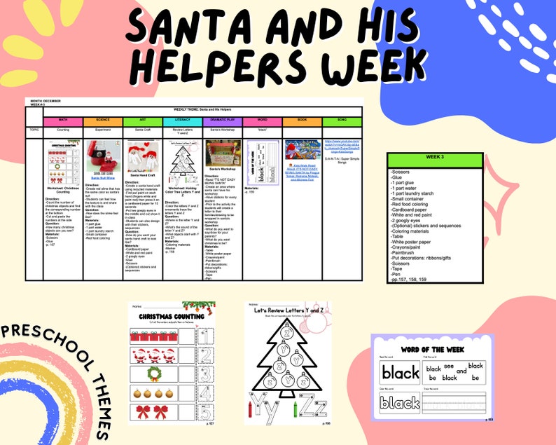 Santa and His Helpers Week Themed Lesson Plan/ Santa & His Helpers Week ...