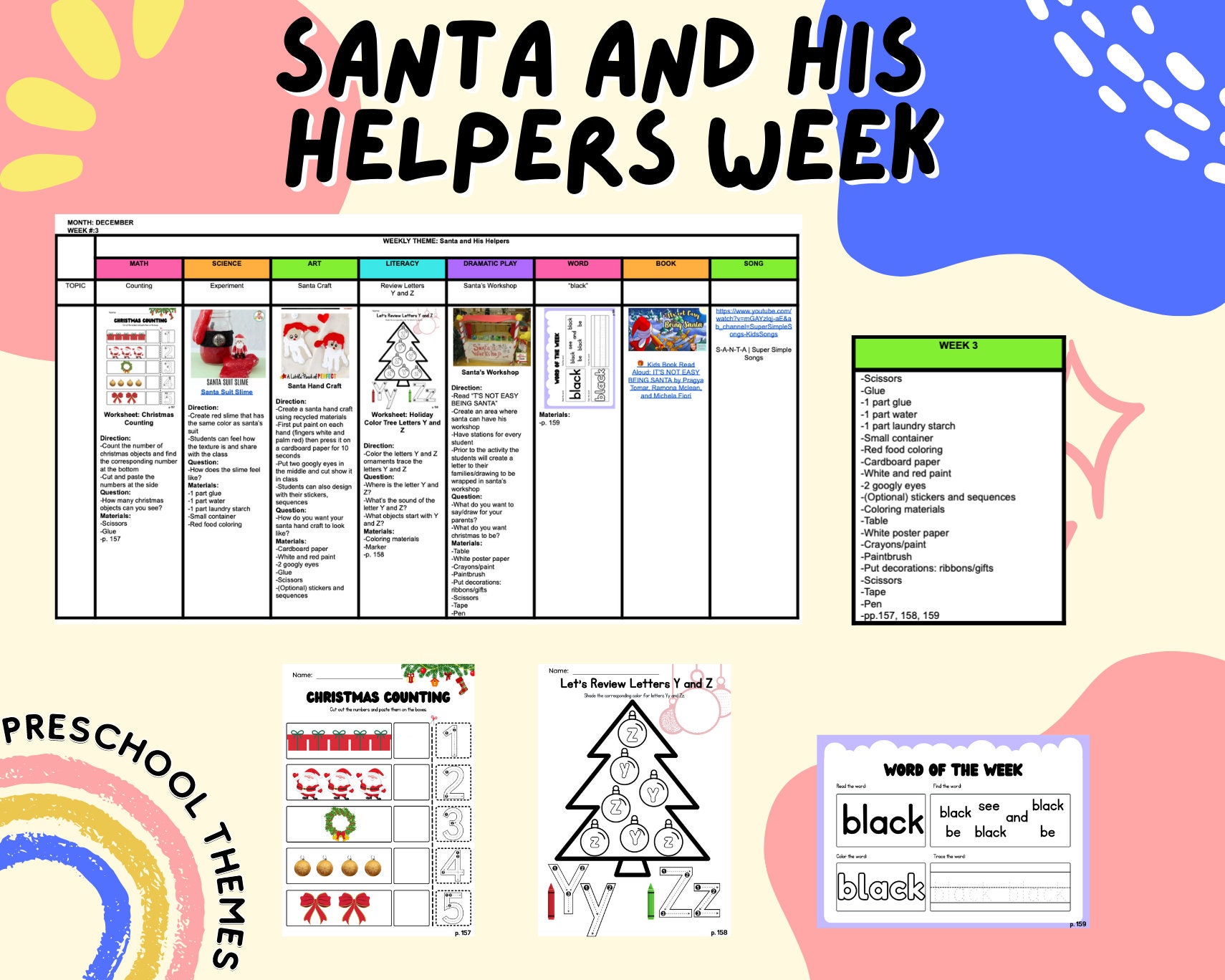 Santa and His Helpers Week Themed Lesson Plan/ Santa & His Helpers Week ...