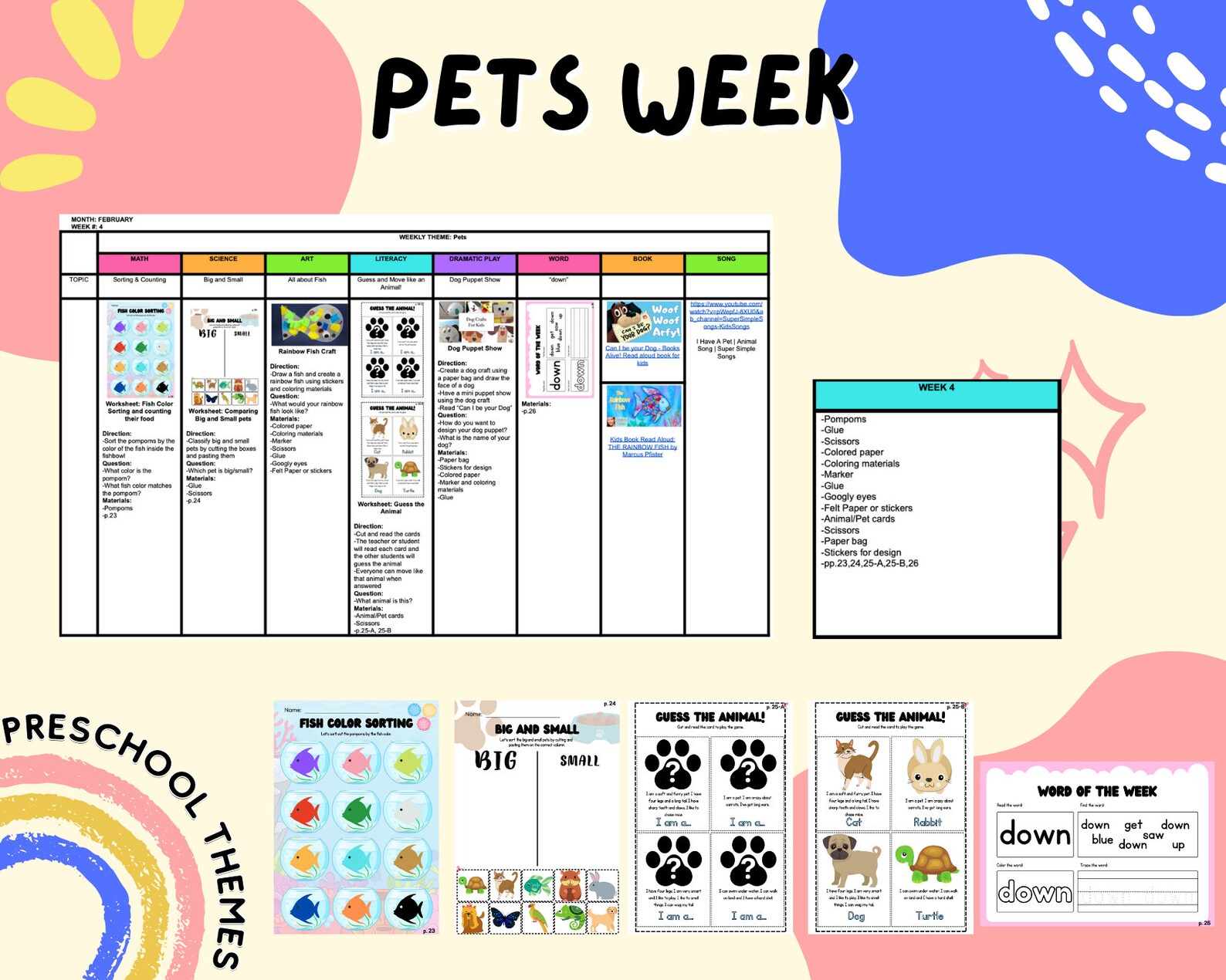ANIMAL THEMES Printable Preschool Lesson Plan Bundle/perfect for ...