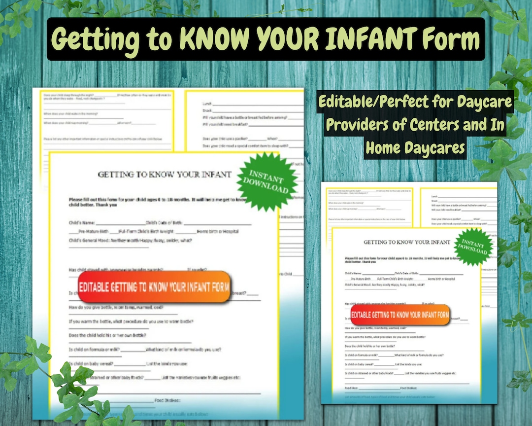 Editable Infant Form: Daycare Provider Information Sheet (digital ...