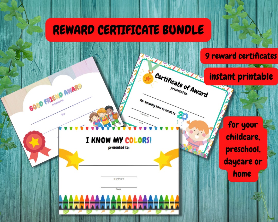 REWARD CERTIFICATE BUNDLE | 9 Reward Certificates for Your Childcare ...