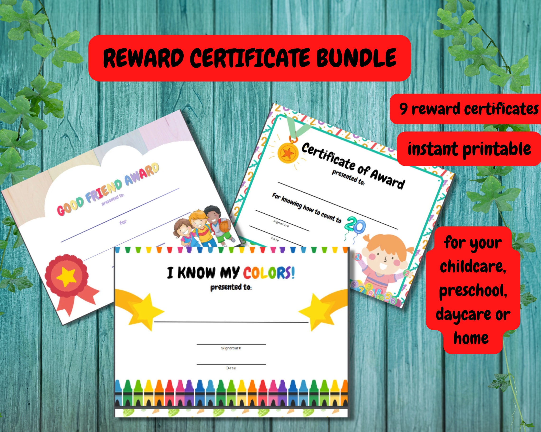 REWARD CERTIFICATE BUNDLE 9 Reward Certificates for Your Childcare ...