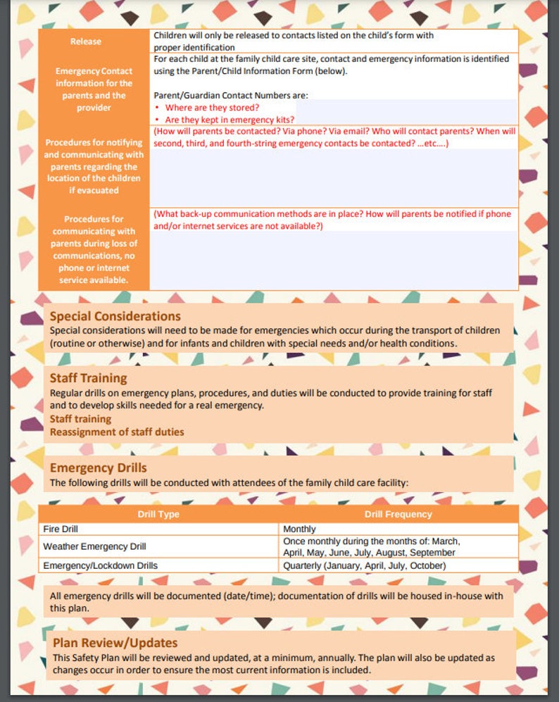 Daycare SAFETY PLAN / Licensing Requirement / Downloadable PDF Filler ...