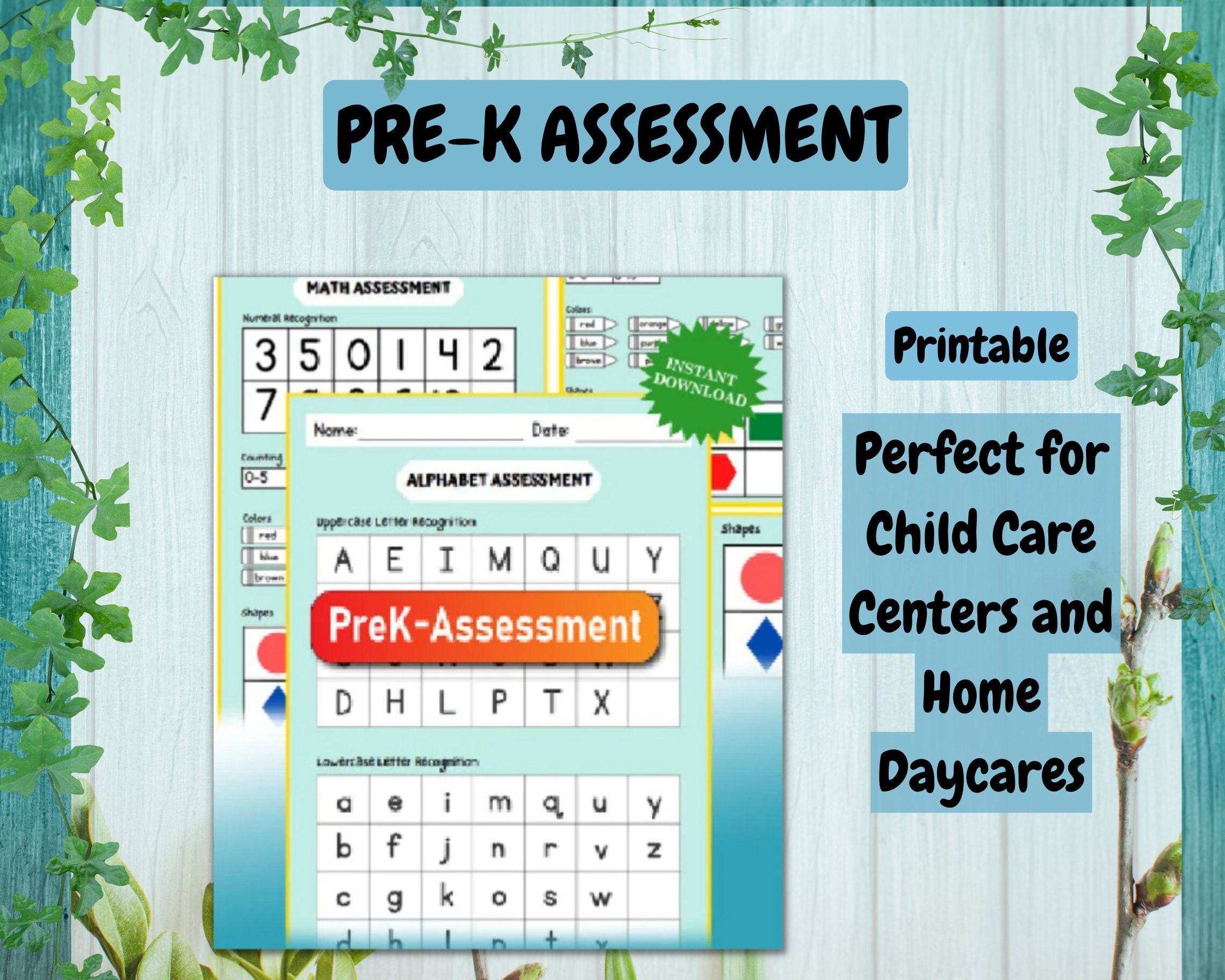 PRE-K Assessment/printable/perfect for Child Care Centers and Home ...