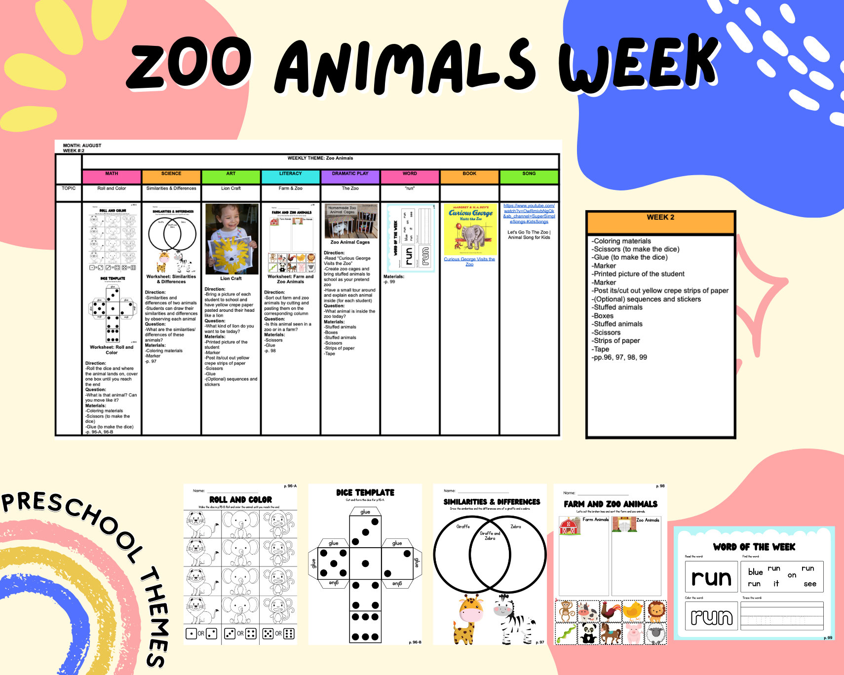 Zoo Animals Week Lesson Plan: Toddler & Preschool Activities (digital ...
