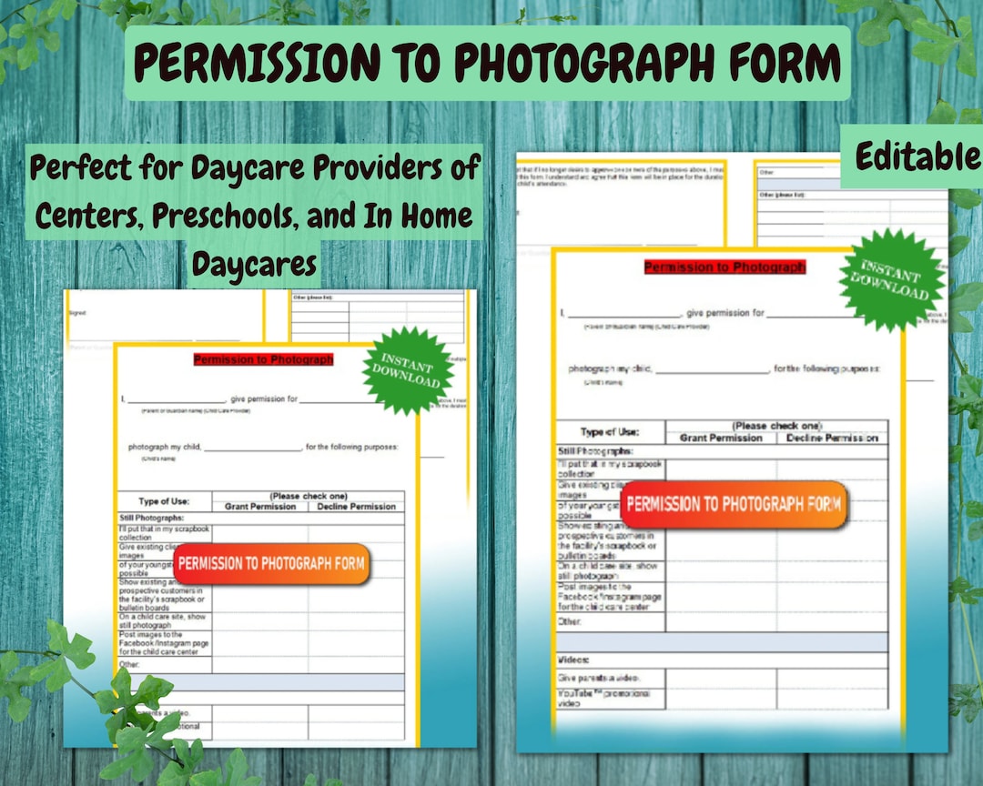 PERMISSION TO Photograph/social Media Form/editable / Perfect for ...