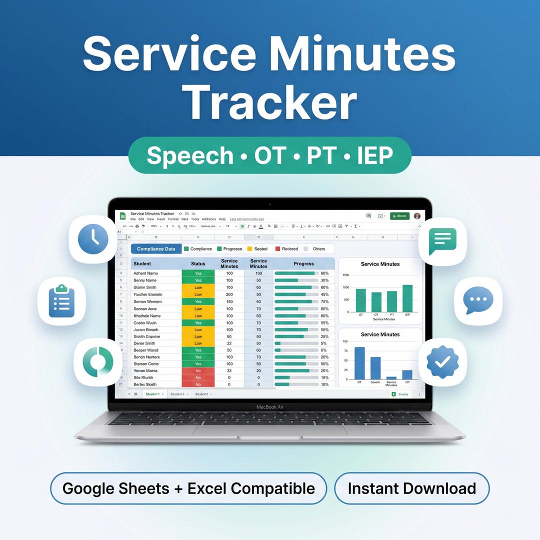 Service Minutes Tracker Spreadsheet | Speech Ot Pt Iep Compliance Tool ...