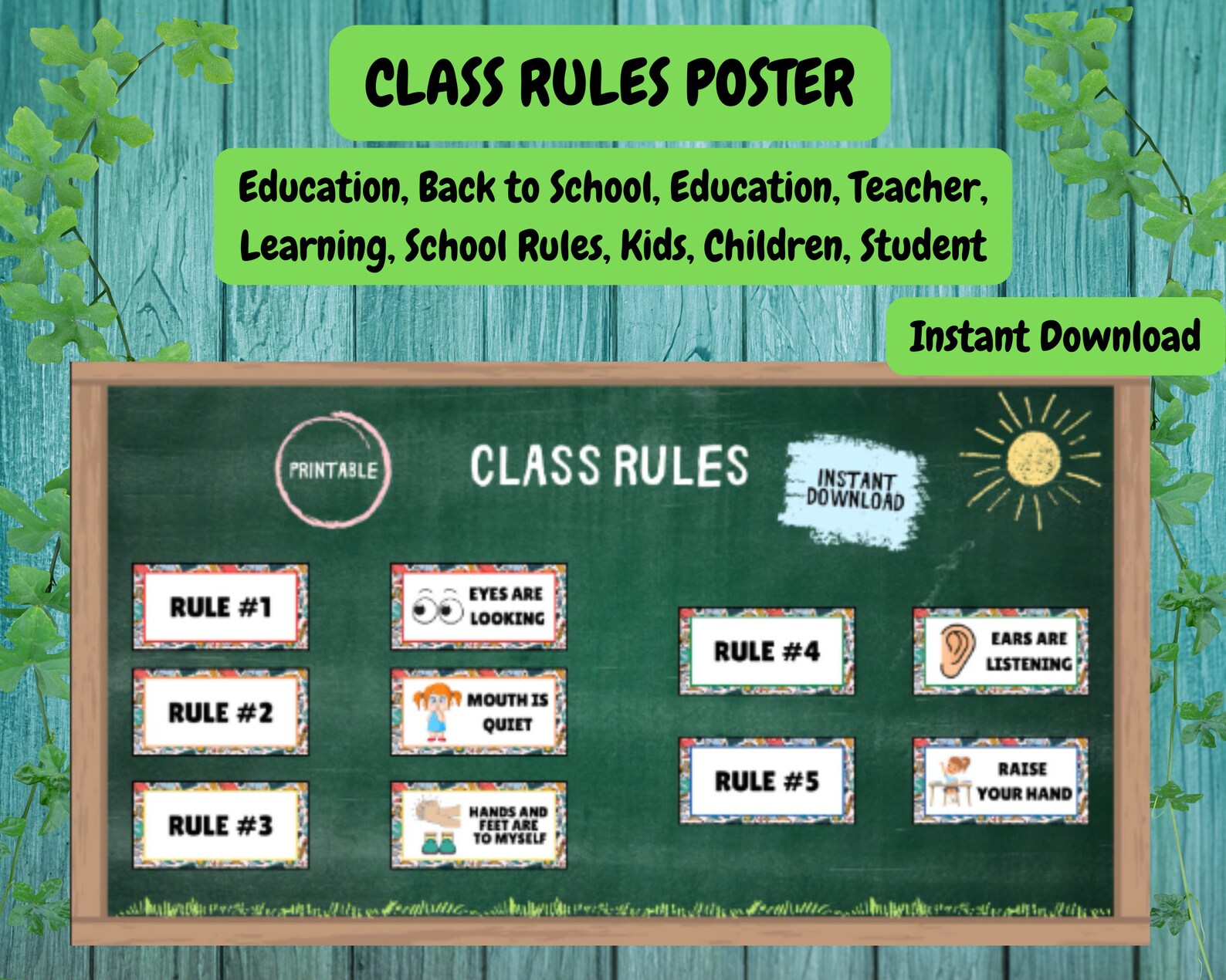 CLASS RULES POSTER/ Instant Download, Education, Back to School ...