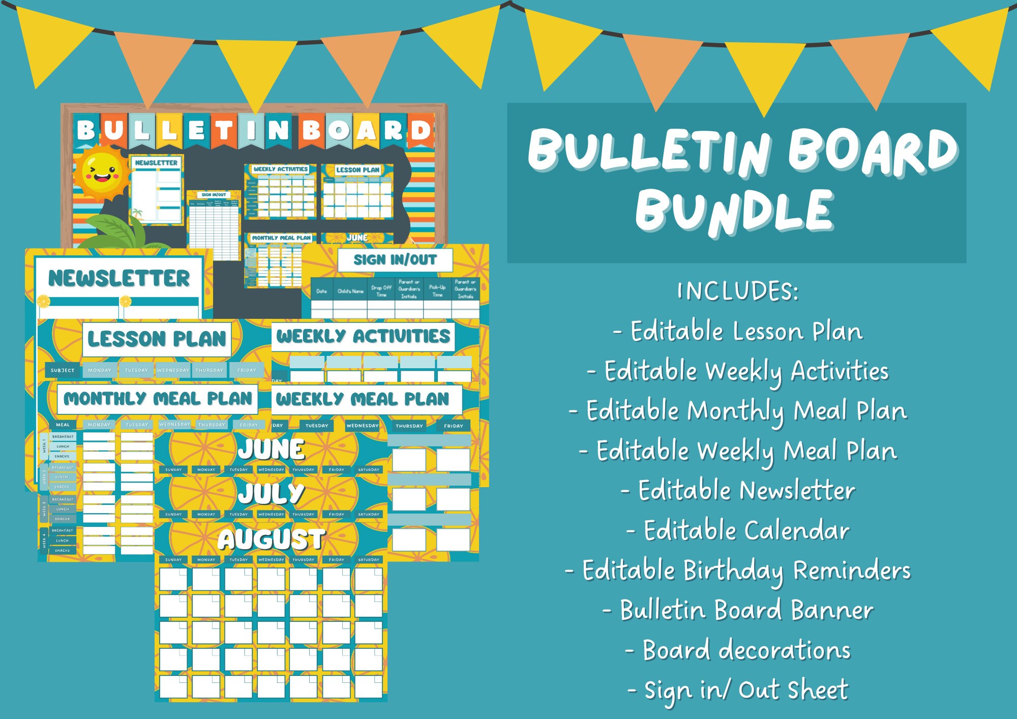Summer Bulletin Board Bundle: Classroom Decor & Planner (printable PDF ...