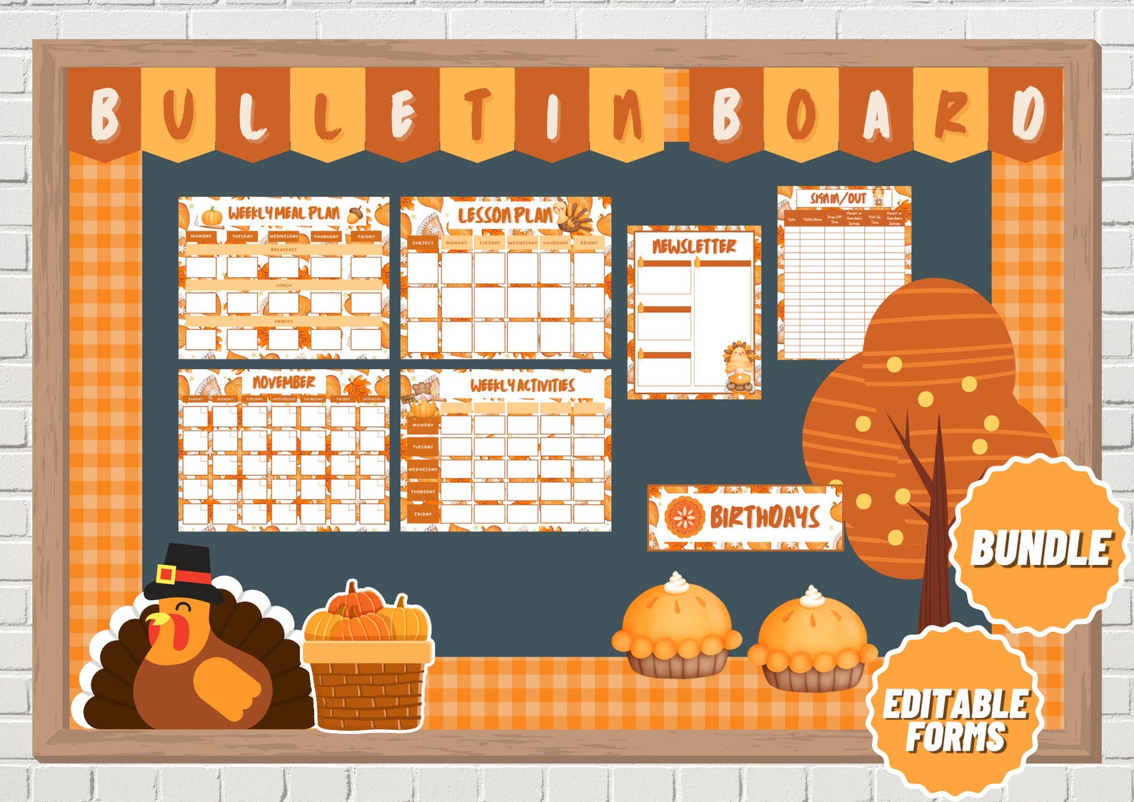 Thanksgiving Bulletin Board Kit: Editable Daycare Newsletter, Meal Plan ...