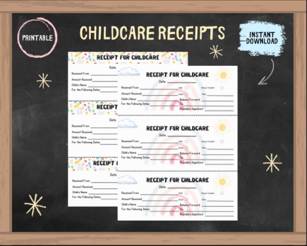 DAYCARE RECEIPTS / Receipt for Childcare /tax Receipts for Daycare ...