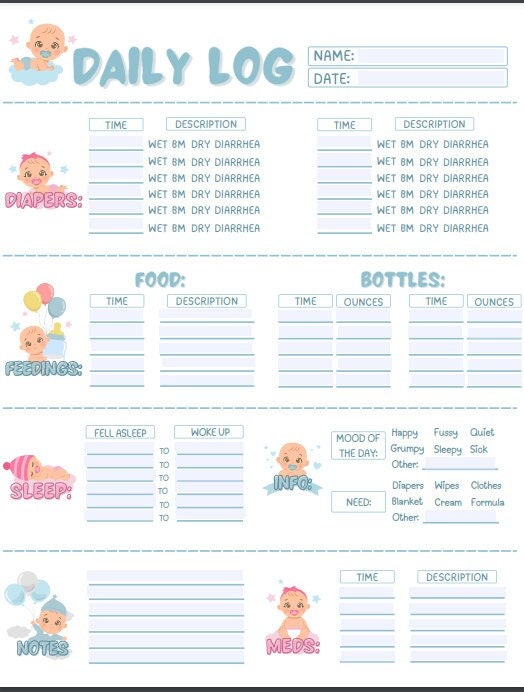 Infant Daily Log: Childcare Tracker, Babysitter Notes (PDF Fillable) - Etsy