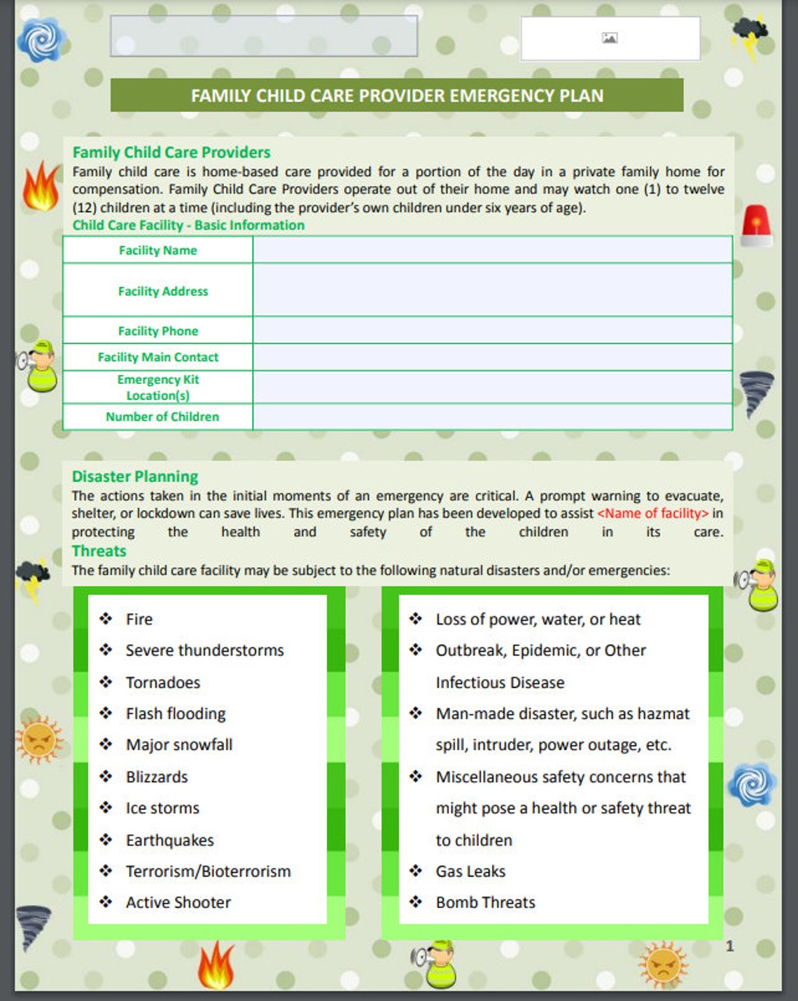 Daycare SAFETY PLAN / Licensing Requirement / Downloadable PDF Filler ...