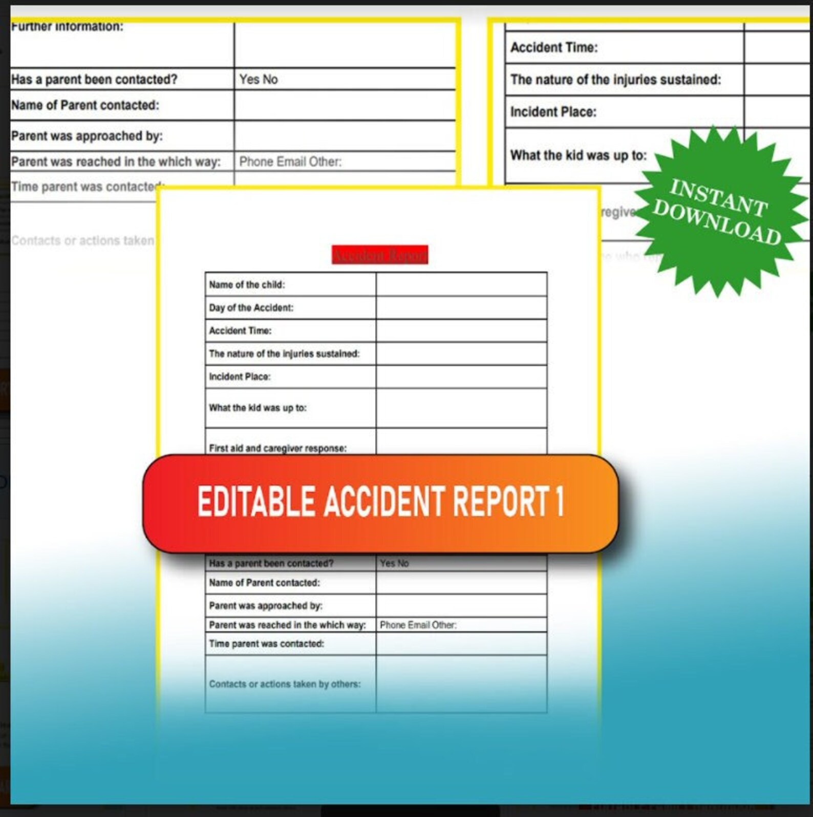 DAYCARE ACCIDENT REPORT 1 Printable/editable /accident Form /perfect ...