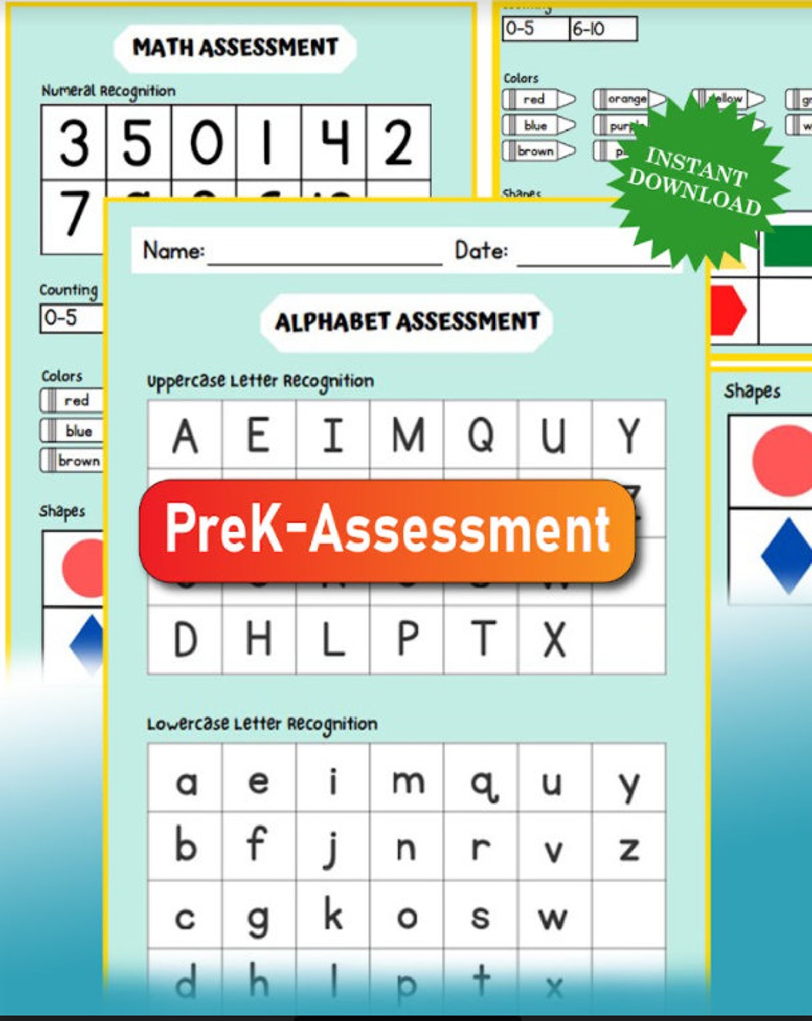 Pre-k Assessment Printable: Alphabet, Numbers, Shapes (digital Download ...
