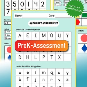 Pre-k Assessment Printable: Alphabet, Numbers, Shapes (digital Download ...