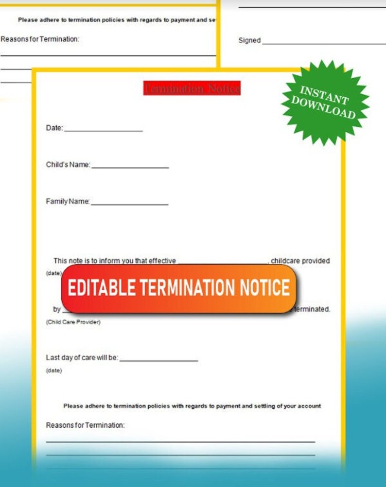 DAYCARE TERMINATION NOTICE/ Editable/ Perfect for Daycare Providers of ...