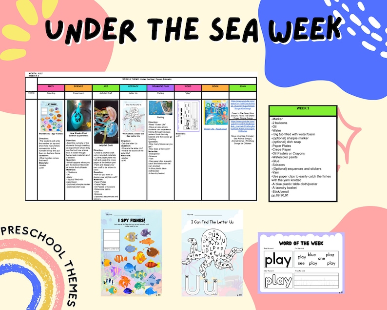 Summer Preschool Lesson Plan Bundle: June-august Themes (PDF) - Etsy