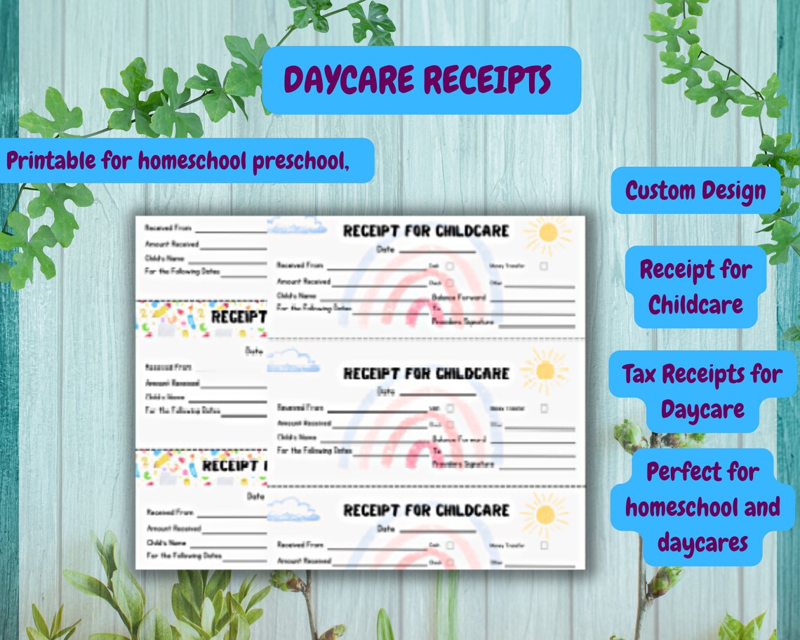 DAYCARE RECEIPTS / Receipt for Childcare /tax Receipts for Daycare ...