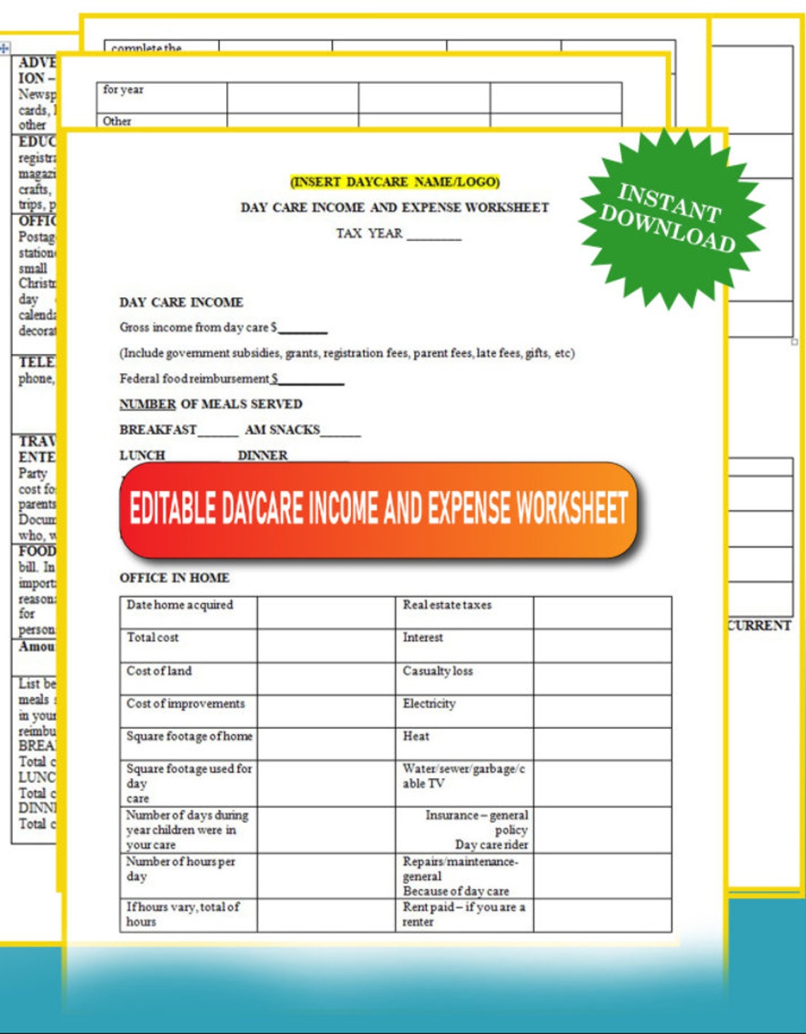 Daycare Income and Expense Worksheet: Editable Tax Form (digital ...