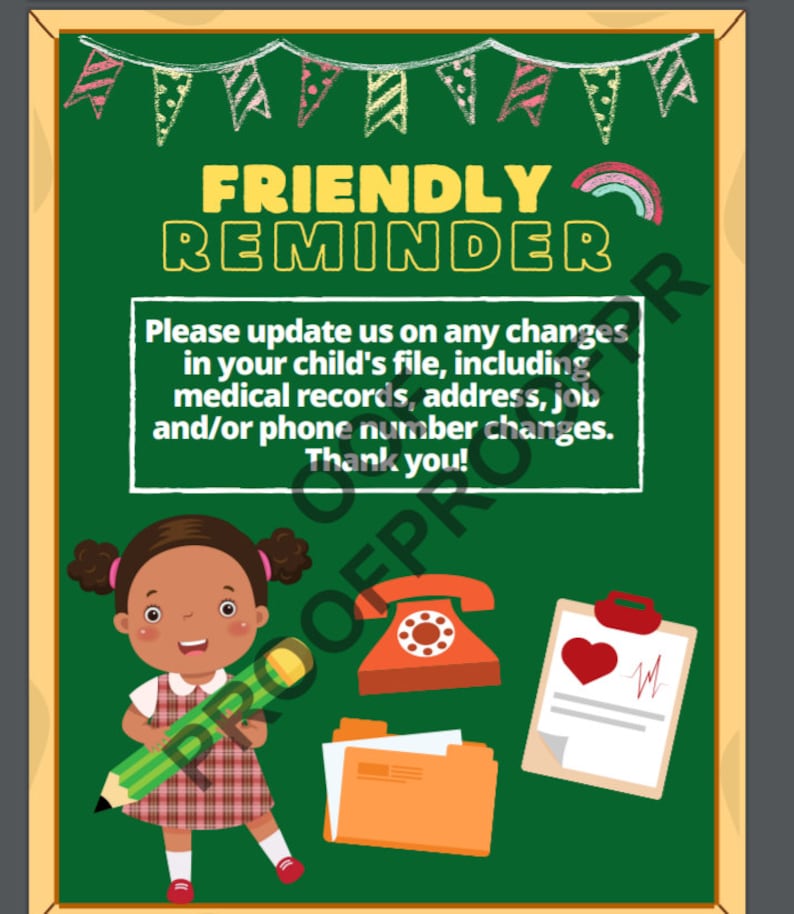 FRIENDLY Reminders/daycare, Preschool, Childcare Business/ 12 Printable ...