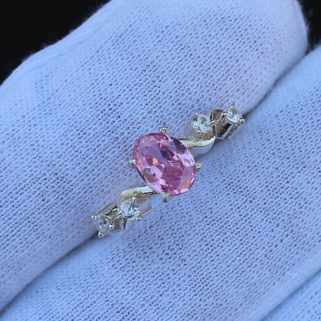 Lab Pink Sapphire Ring Oval Pink Cut Ring Pink Color Gemstone Ring ...